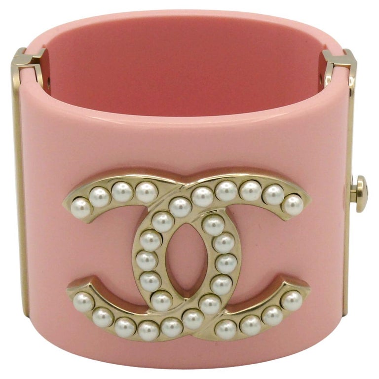 CHANEL Baby Pink Resin CC Pearl Logo Cuff Bracelet, S/S 2018 Pre ...
