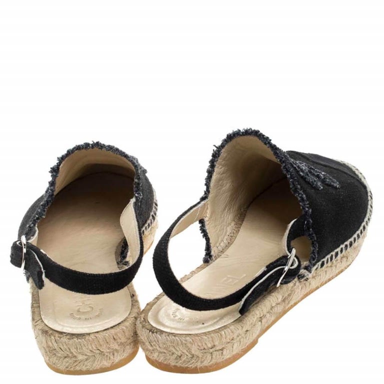 Chanel Back Canvas CC Espadrille Slingback Flat Sandals Size 39 For ...
