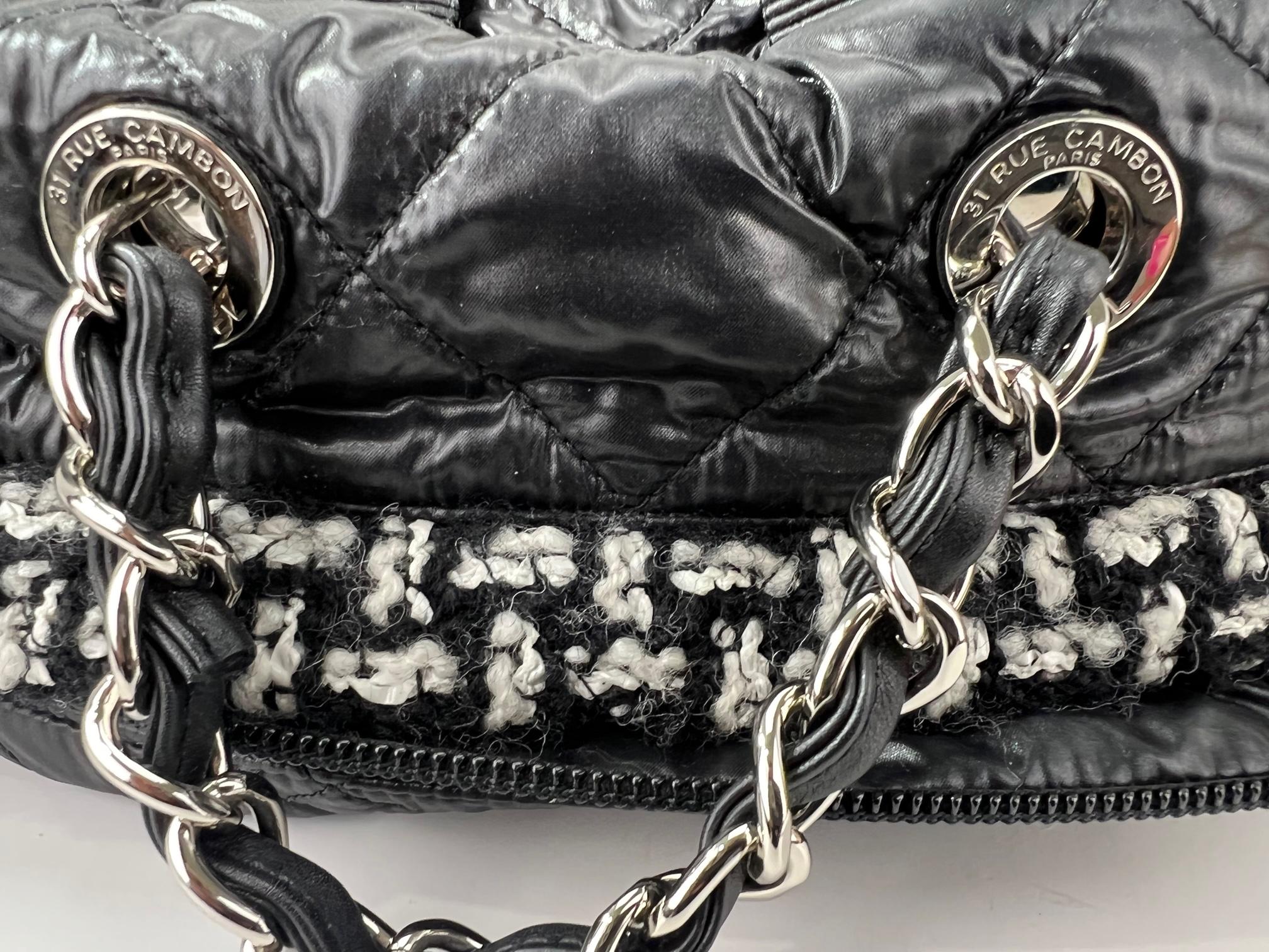 Chanel Backpack Quilted Nylon and CC Tweed Black White Backpack at 1stDibs