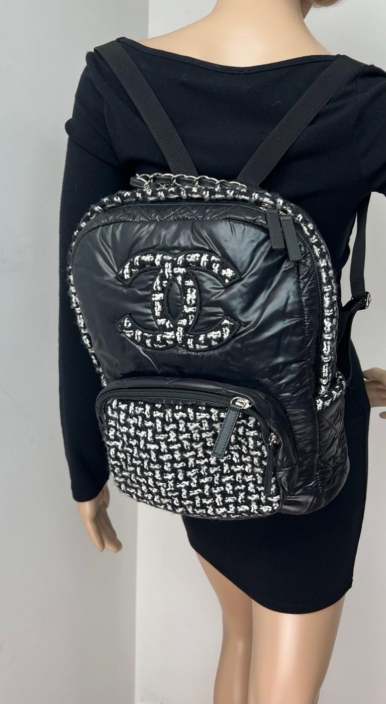 Chanel Backpack Quilted Nylon and CC Tweed Black White Backpack For ...