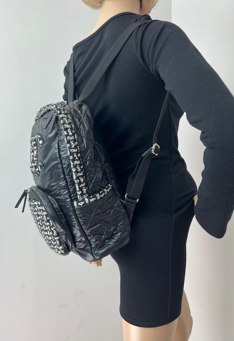 Chanel Backpack Quilted Nylon and CC Tweed Black White Backpack For ...