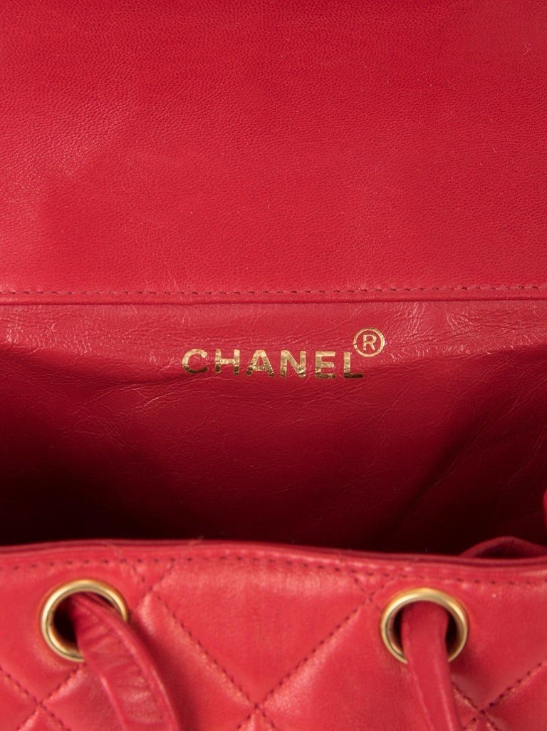Chanel Backpack Ultra Rare Duma Vintage Red Lambskin Leather Rucksack ...