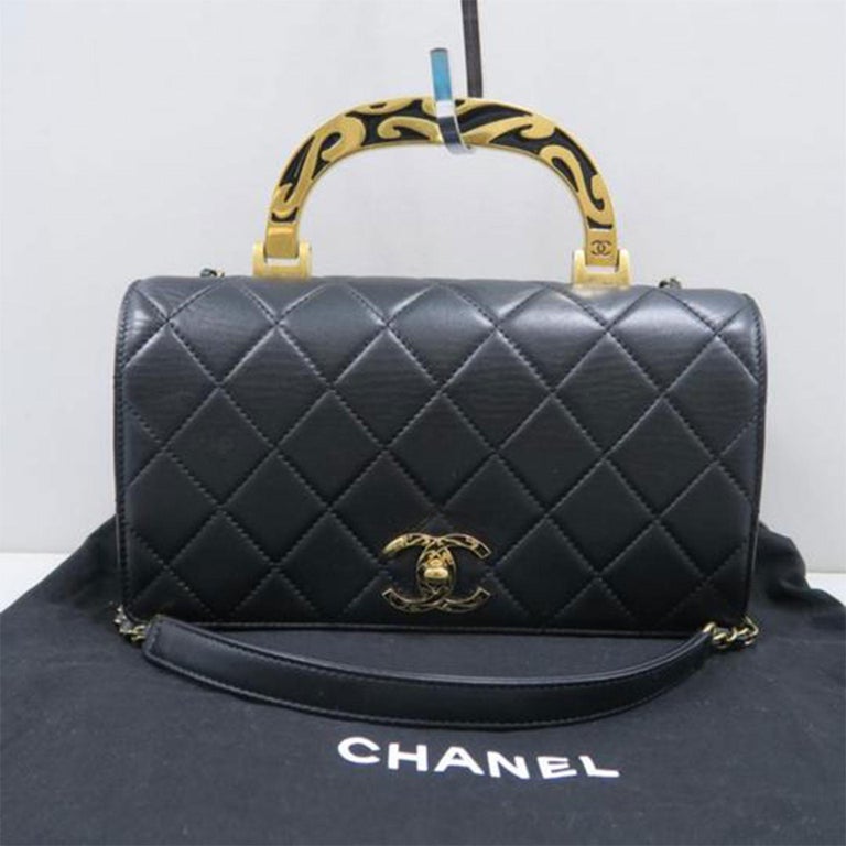 Chanel Bag with Classic Flap Crossbody Rare Enamel Top Handle Black ...