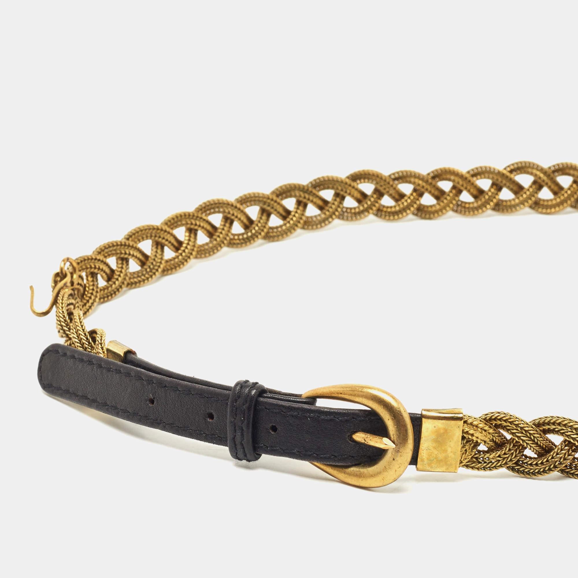 Chanel Balck/Gold Chain and Leather Medallion Belt 80CM For Sale at 1stDibs