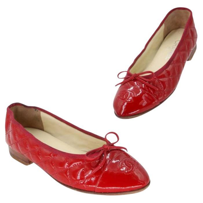 Chanel Red Quilted Leather CC Ballet Flats Size 38.5 at 1stDibs