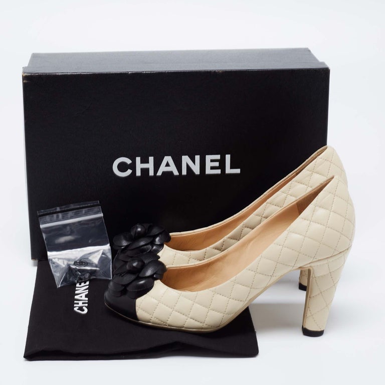 Chanel Beige/Brown Leather Camellia CC Cap Toe Pumps Size 36 For Sale ...