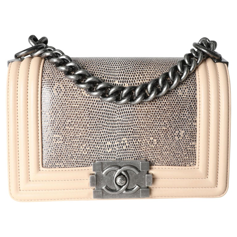 Chanel Beige Calfskin and Lizard Small Boy Bag For Sale at 1stDibs