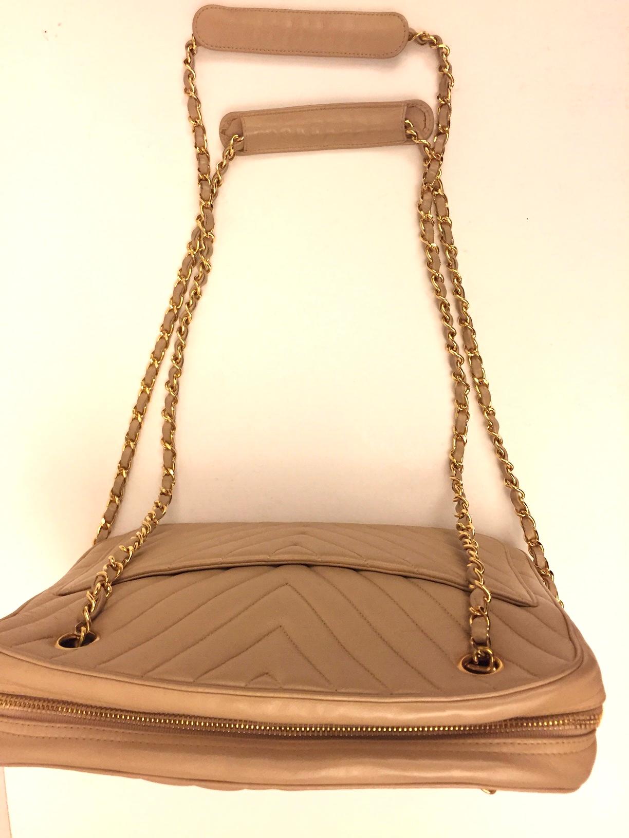 Chanel Beige Chevron Shoulder Bag at 1stDibs | chanel beige bag, chanel ...