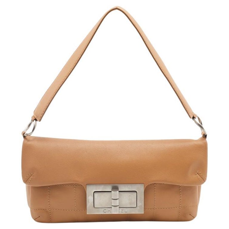 Chanel Beige Choco Bar Leather Mademoiselle Lock Flap Shoulder Bag For ...