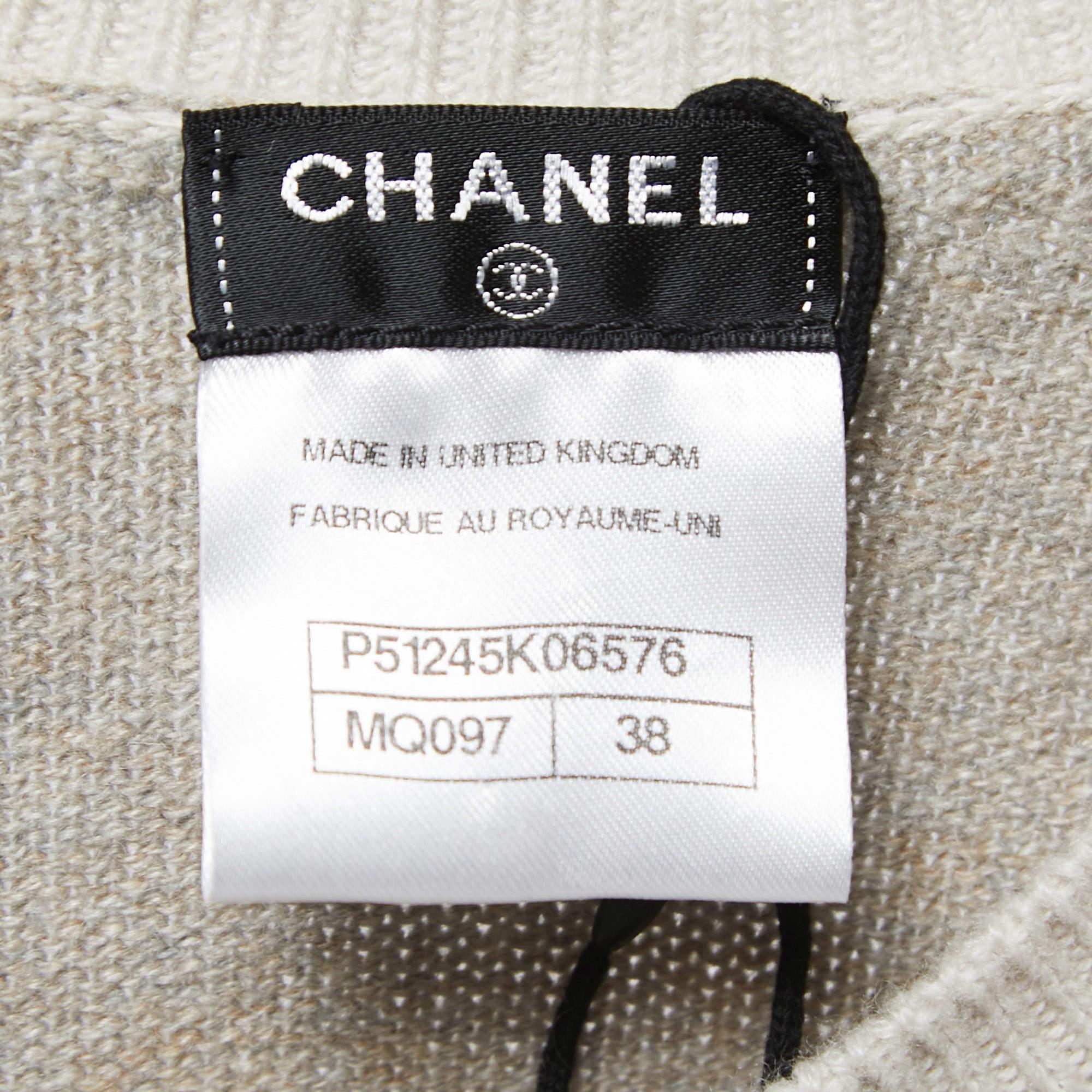Chanel Beige Colorblock Cashmere Knit Button Front Cardigan M For Sale ...