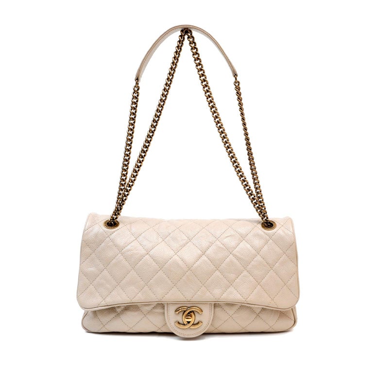 Chanel Beige Distressed Caviar Flap Bag For Sale at 1stDibs