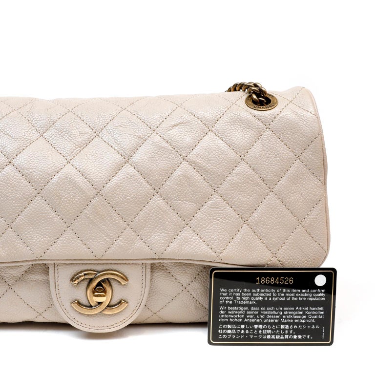 Chanel Beige Distressed Caviar Flap Bag For Sale at 1stDibs