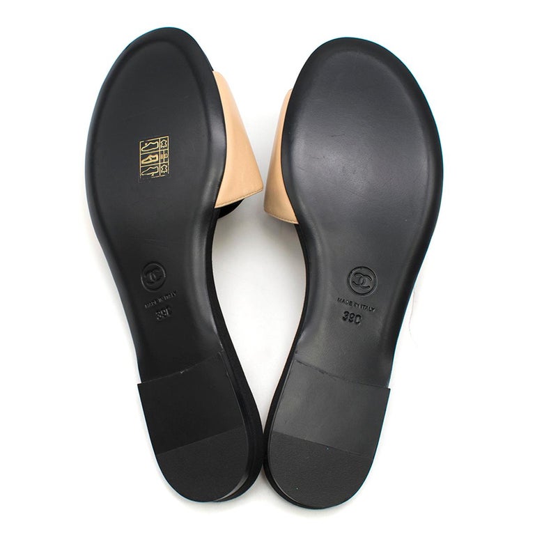 Chanel Beige Floral Embellished Leather Slides 39 at 1stDibs | chanel ...