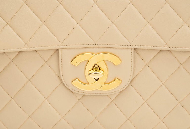 Chanel Beige Jumbo Flap 24kt Gold Hardware For Sale at 1stDibs