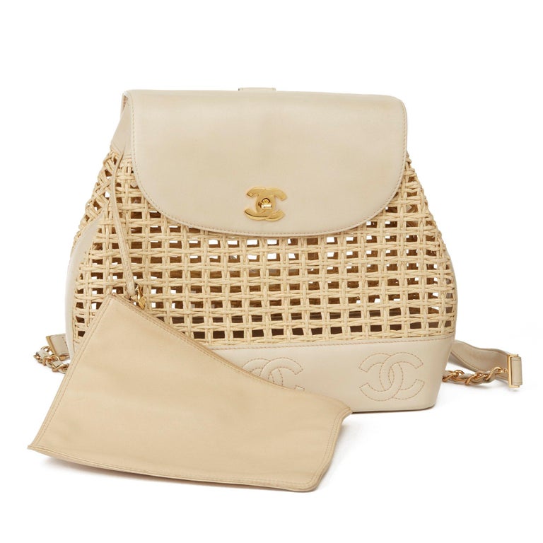 Chanel BEIGE LAMBSKIN and WICKER VINTAGE CLASSIC BACKPACK WITH POUCH ...