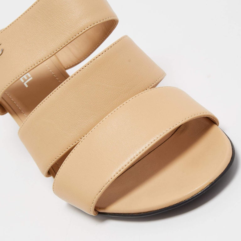 Chanel Beige Leather CC Strappy Slides Size 37 For Sale at 1stDibs