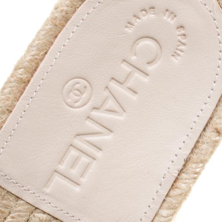 Chanel Beige Leather Embellished CC Flat Espadrille Slides Size 36 For ...