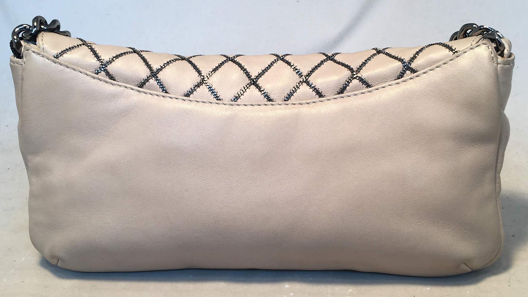 Chanel Beige Leather Chain Stitch Classic Flap Shoulder Bag For Sale at ...