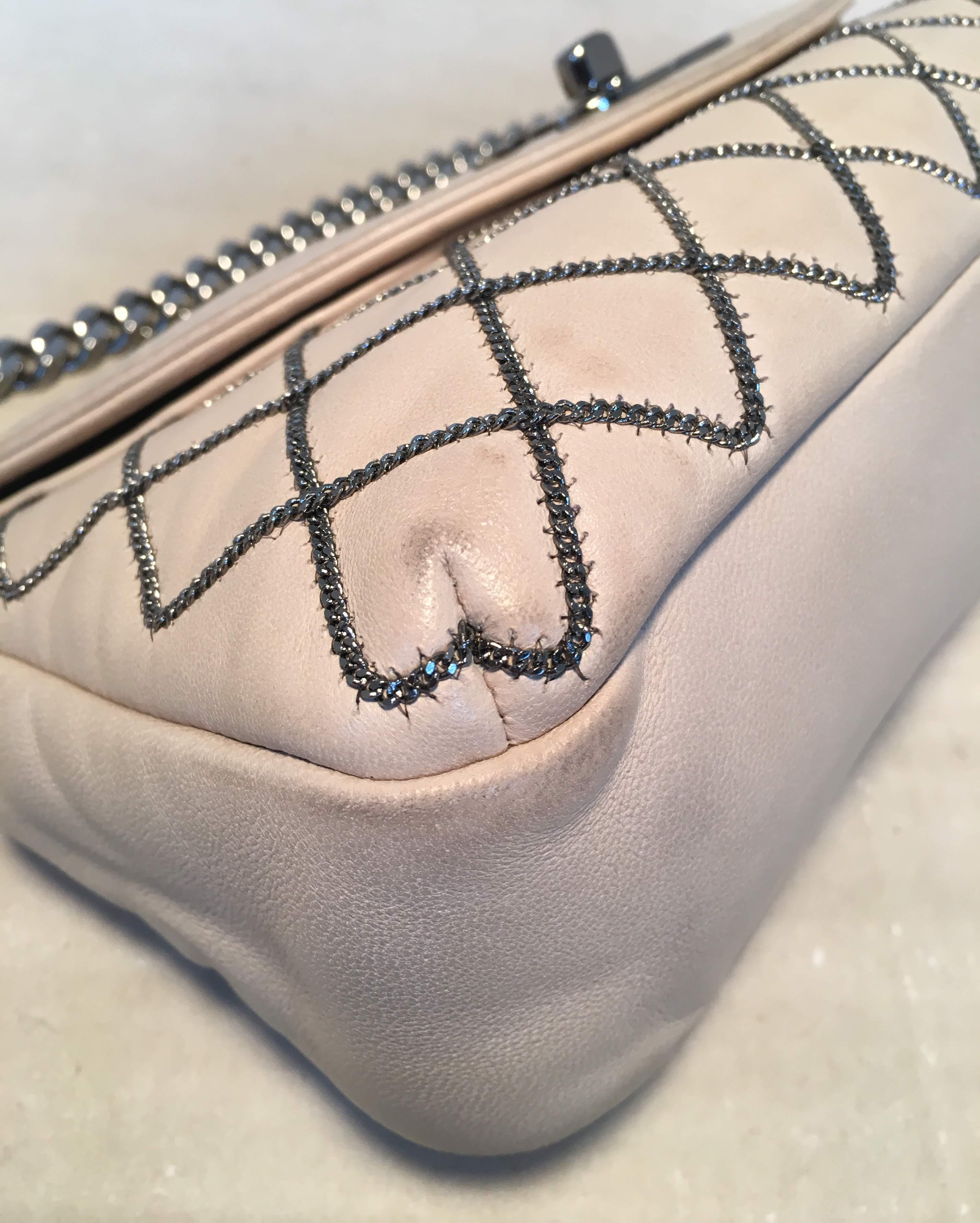Chanel Beige Leather Chain Stitch Classic Flap Shoulder Bag For Sale at ...