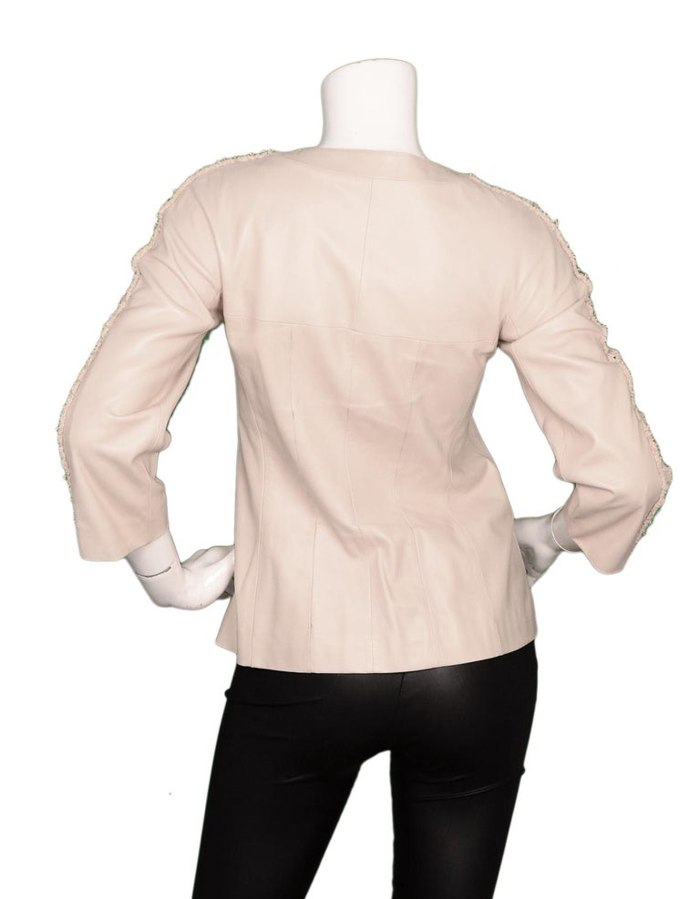 Chanel Beige Leather Jacket W/ Ladder Braiding Sz 34 For Sale at 1stDibs
