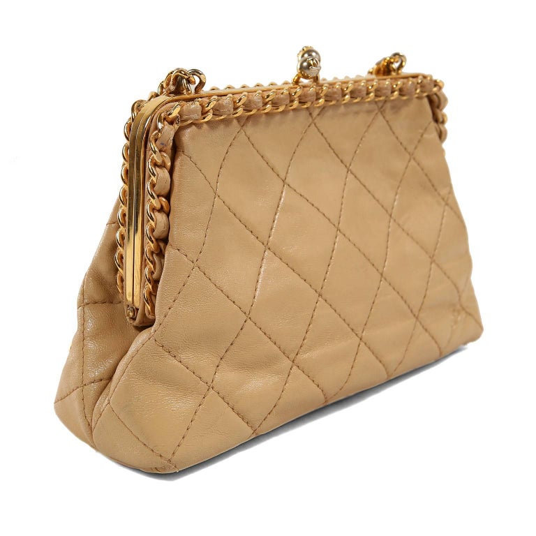 Chanel Beige Leather Kiss Lock Bag at 1stDibs | chanel kiss lock bag ...