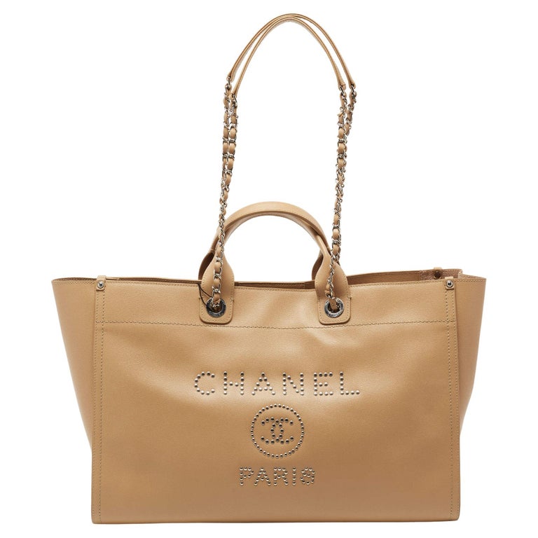 Chanel Beige Leather Large Studded Deauville Tote For Sale at 1stDibs