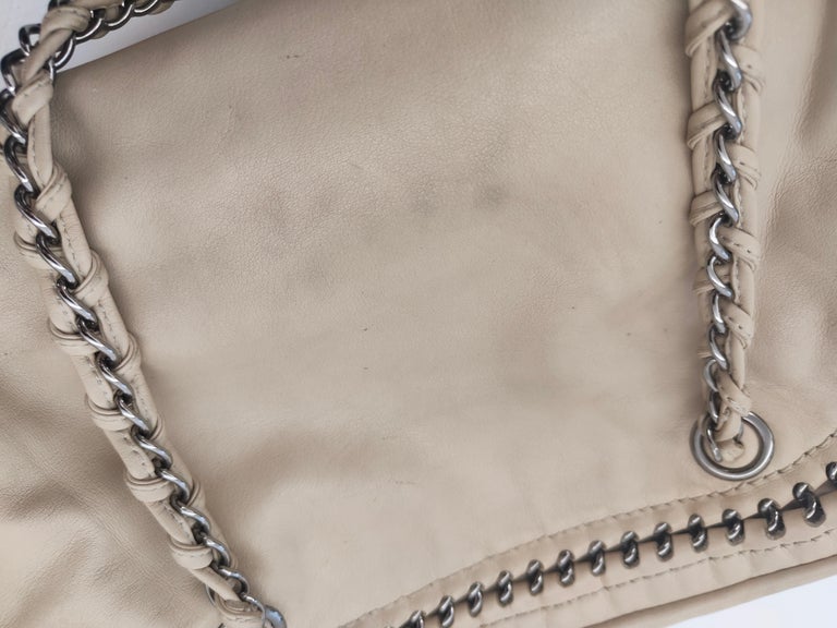 Chanel beige leather silver hardware shoulder bag For Sale at 1stDibs