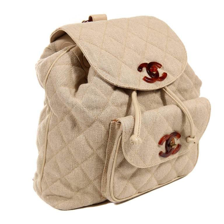 Chanel Beige Linen Quilted Backpack at 1stDibs | denim chanel backpack ...