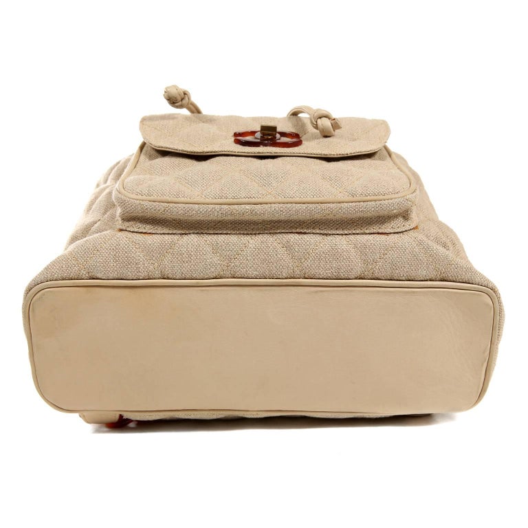 Chanel Beige Linen Quilted Backpack at 1stDibs | denim chanel backpack ...