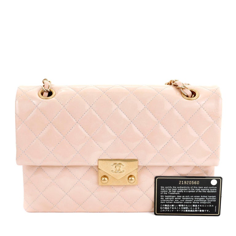 Chanel Beige Patent Leather Envelope Flap Bag For Sale at 1stDibs