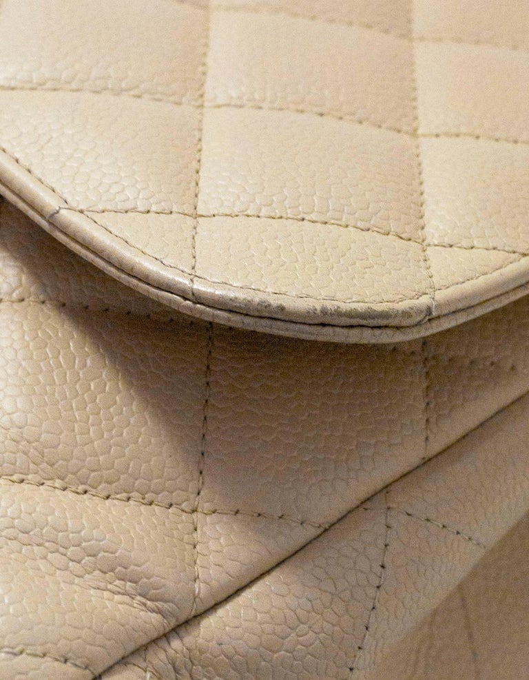 Chanel Beige Quilted Caviar Leather Jumbo Single Flap Bag with Box/Card ...