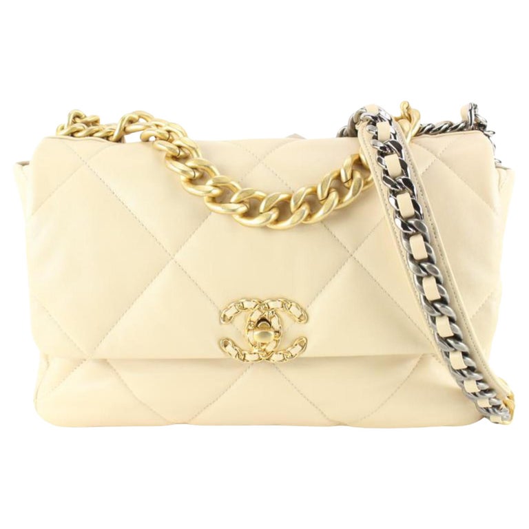 Chanel Beige Quilted Lambskin Large Chanel 19 Flap 66cc725s For Sale at ...