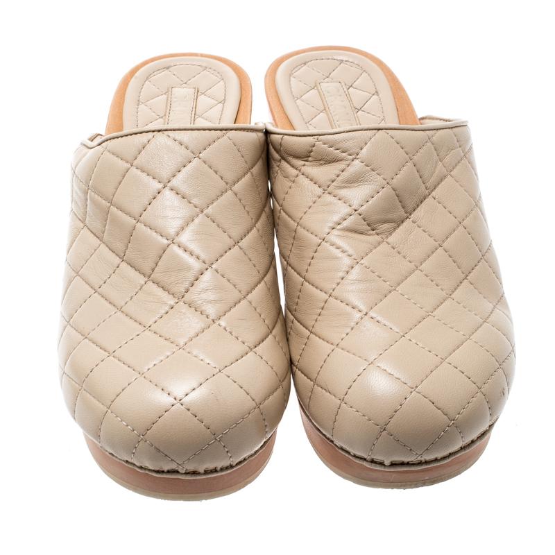 Chanel Beige Quilted Leather CC Wooden Platform Clogs Size 38 For Sale ...