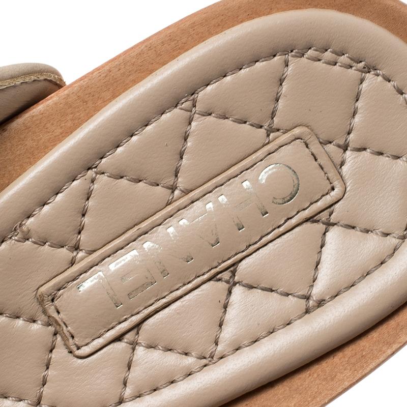 Chanel Beige Quilted Leather CC Wooden Platform Clogs Size 38 For Sale ...
