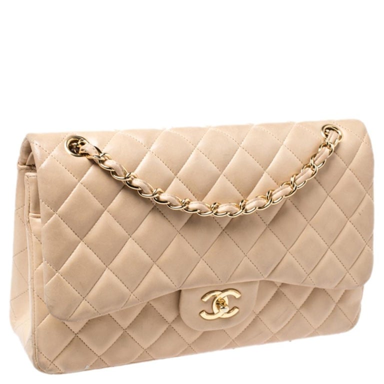 Chanel Beige Quilted Leather Jumbo Classic Double Flap Bag For Sale at ...