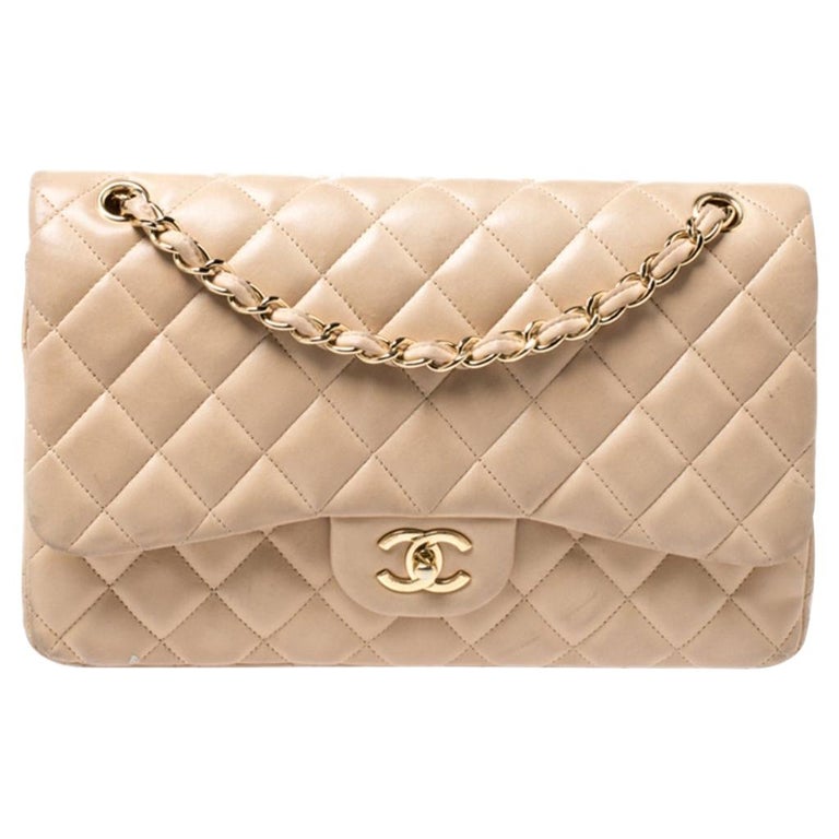 Chanel Beige Quilted Leather Jumbo Classic Double Flap Bag For Sale at ...