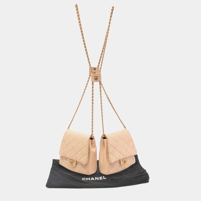 Chanel Beige Quilted Leather Side Packs Shoulder Bag For Sale at 1stDibs