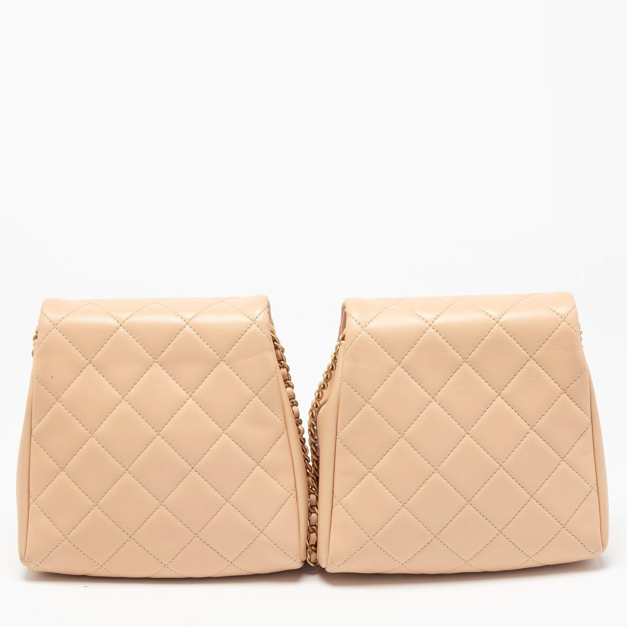 Chanel Beige Quilted Leather Side Packs Shoulder Bag For Sale at 1stDibs