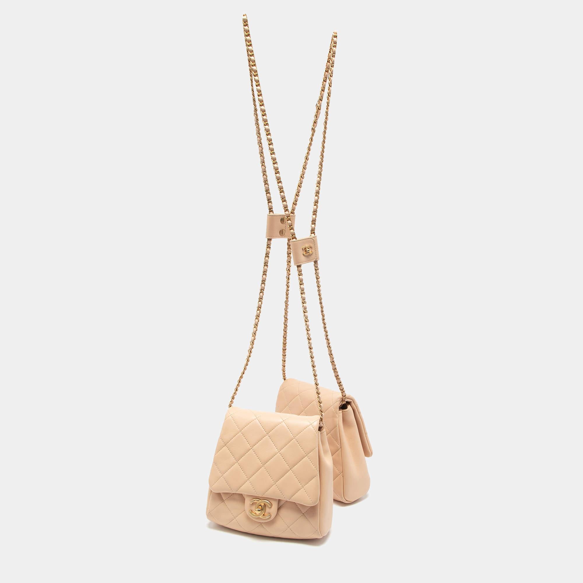 Chanel Beige Quilted Leather Side Packs Shoulder Bag For Sale at 1stDibs