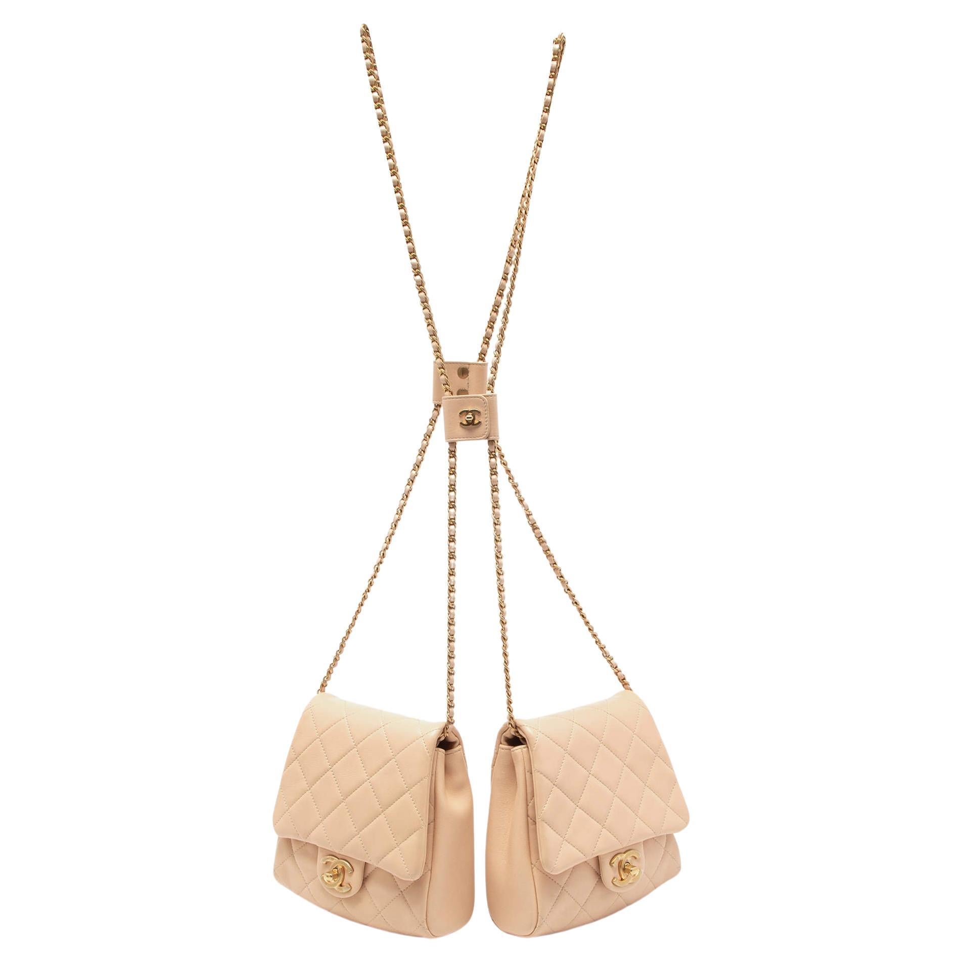 Chanel Beige Quilted Leather Side Packs Shoulder Bag For Sale at 1stDibs