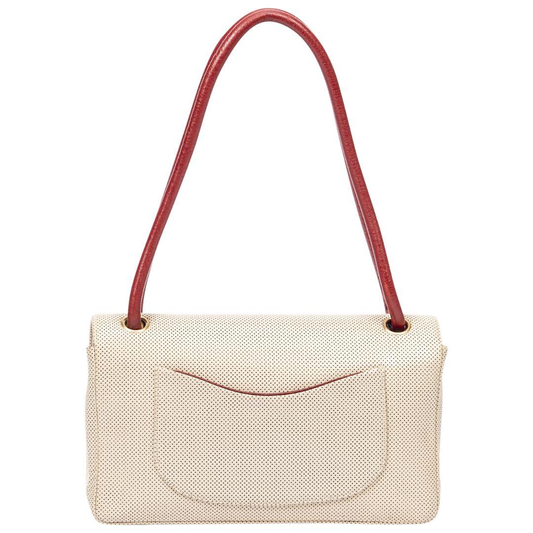 Chanel Beige/Red Perforated Leather CC Turnlock Flap Bag For Sale at ...