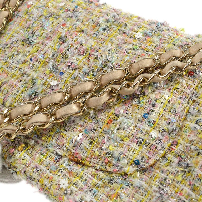CHANEL Beige Tan Tweed Rhinestone Charm Small 2.55 Evening Shoulder ...