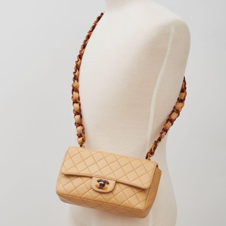 Chanel Beige Tortoise Shell Chain Classic Flap Bag (Circa 1994) For ...