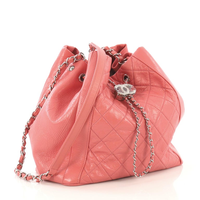 Chanel Bi Vintage Drawstring Bucket Bag Quilted Crumpled Calfskin ...