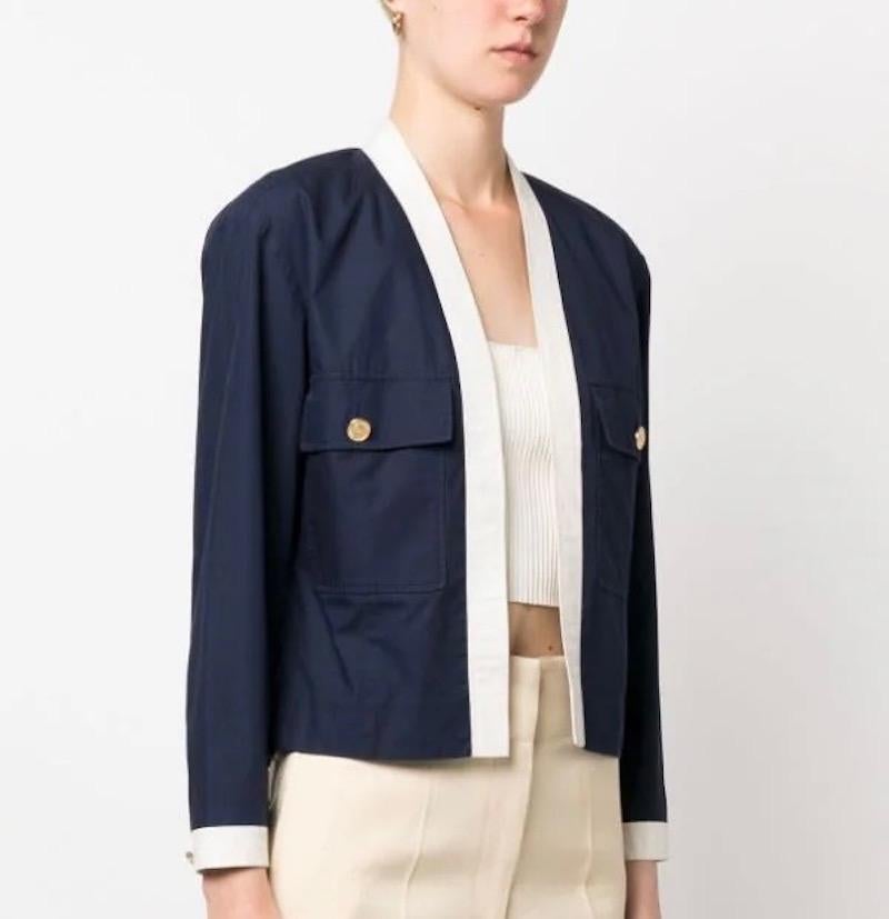 Chanel Bicolor Cotton Short Jacket For Sale at 1stDibs