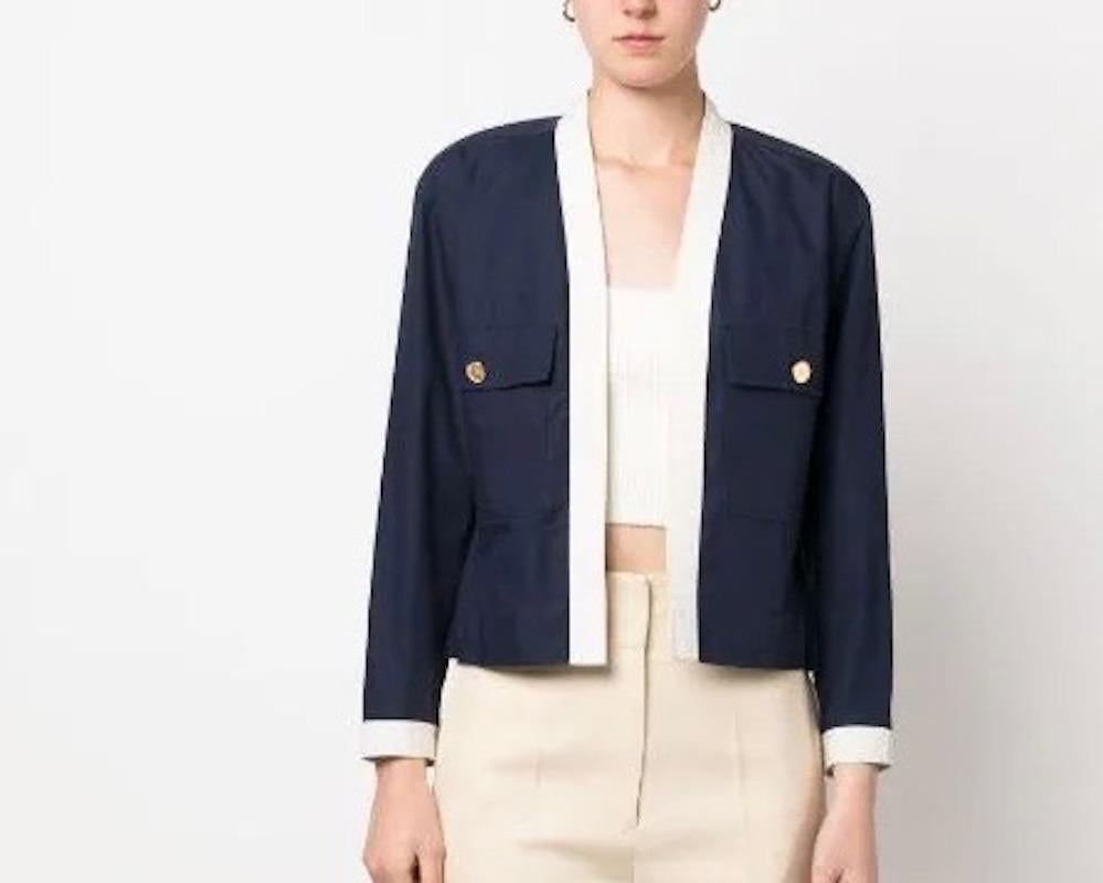 Chanel Bicolor Cotton Short Jacket For Sale at 1stDibs