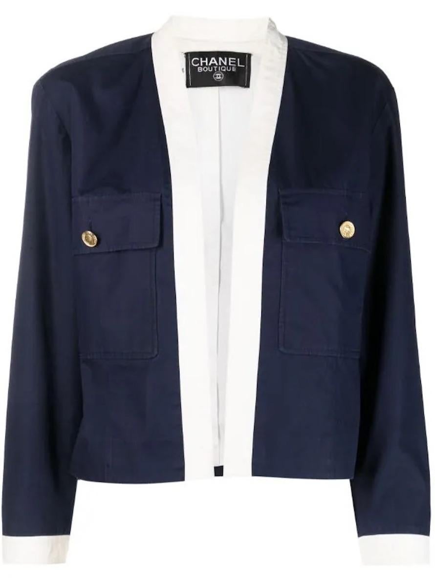 Chanel Bicolor Cotton Short Jacket For Sale at 1stDibs