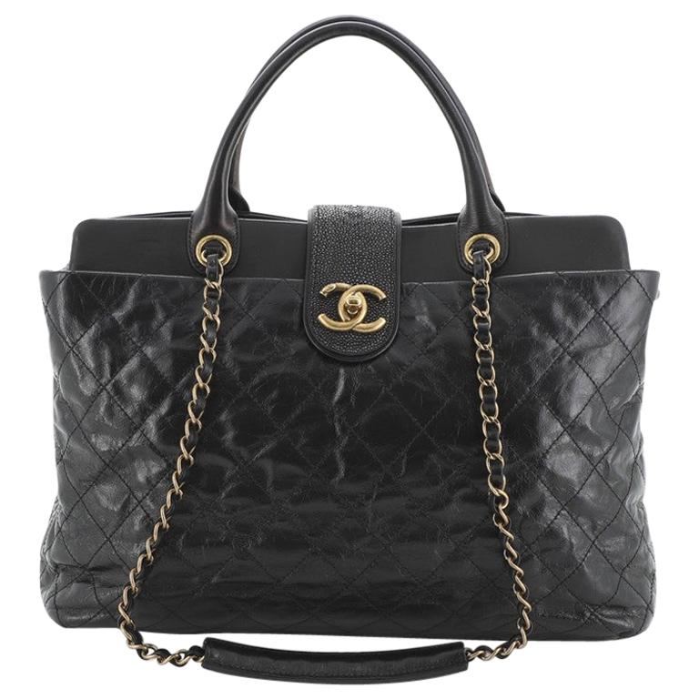 Chanel Bindi Tote Quilted Glazed Calfskin with Stingray Large at 1stDibs