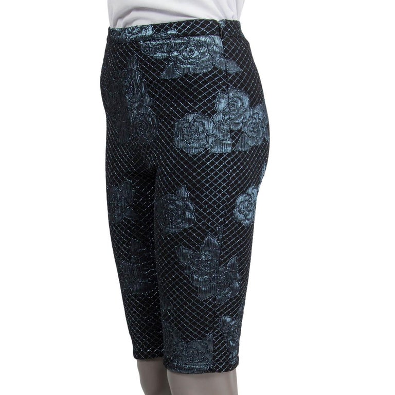 CHANEL black 2017 17C CUBA LUREX CAMELLIA STRETCH JERSEY BIKER SHORTS ...
