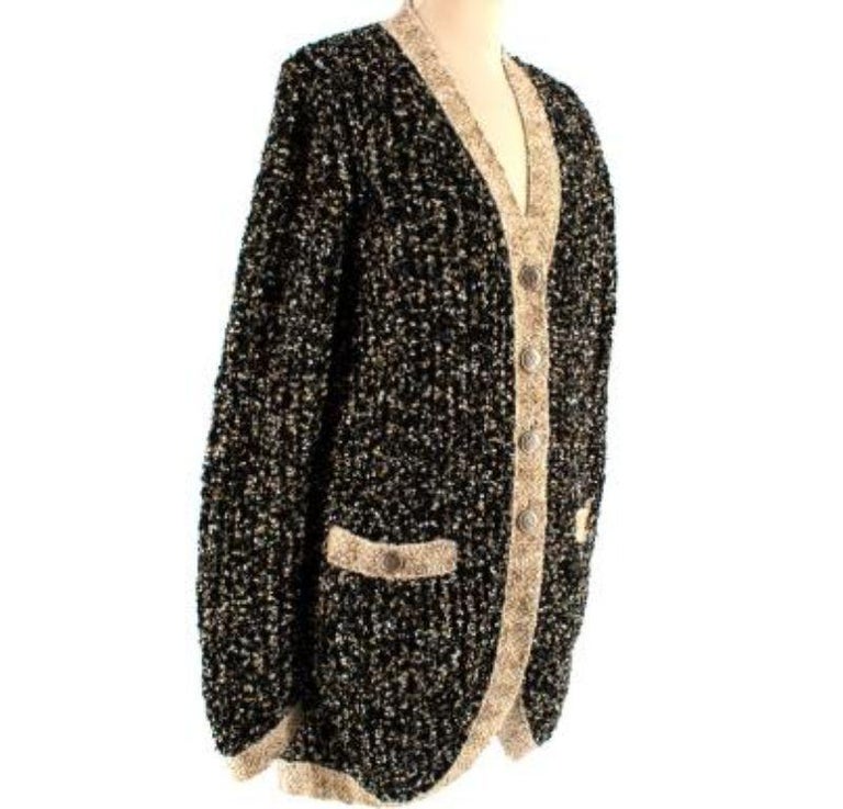 Chanel Black and Gold Knit Tweed Cardigan For Sale at 1stDibs